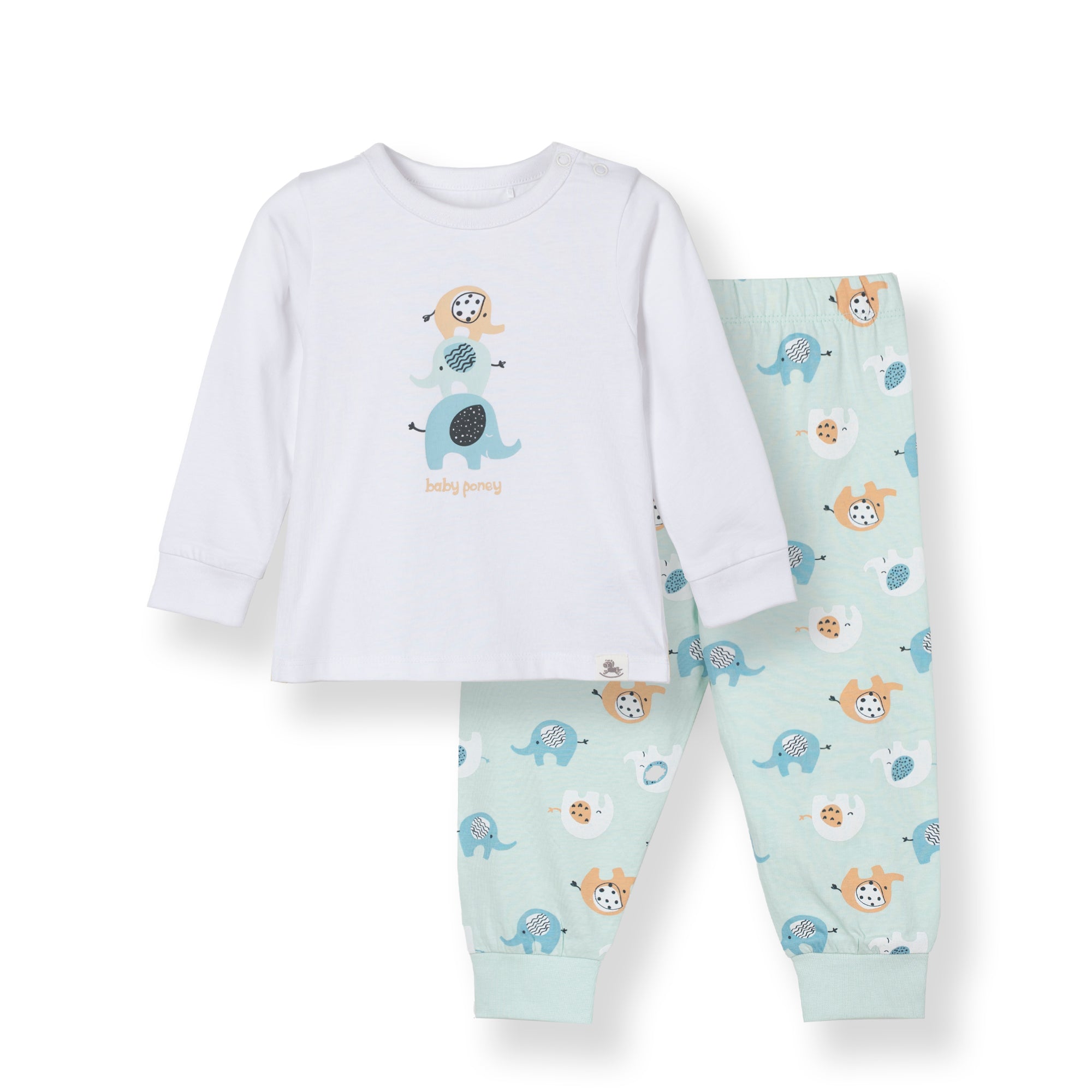 Poney Baby Boys White The Elephant Trio Pyjamas – Poney Group